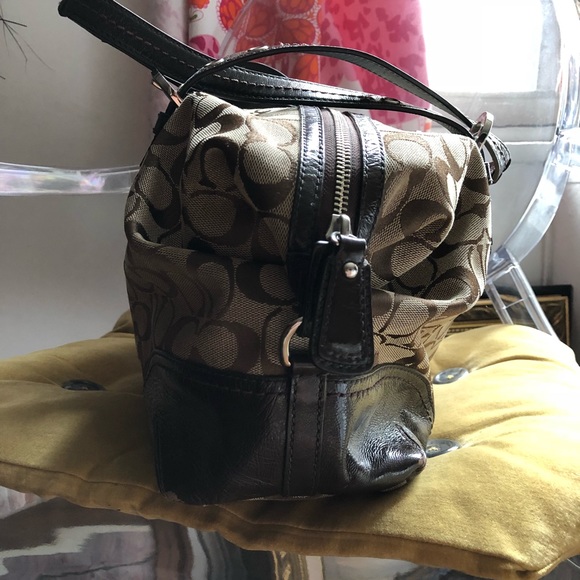 Coach | Bags | Coach Logo Patent Leather Round Duffel Purse Bag | Poshmark
